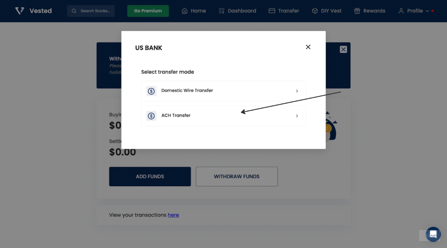 How to Transfer Fund to Your Vested US Account