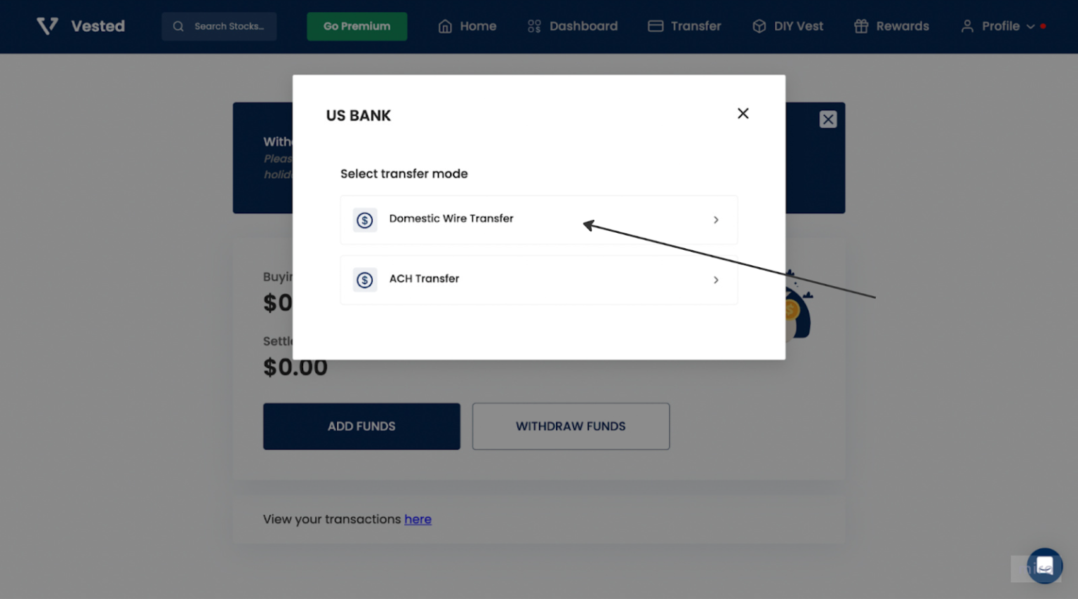How to Transfer Fund to Your Vested US Account