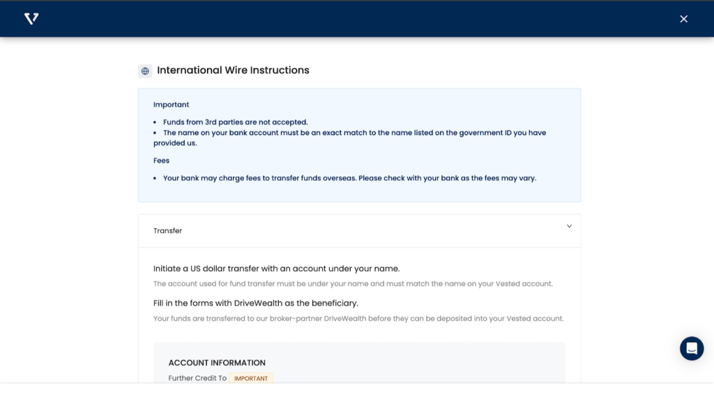 How to Transfer Fund to Your Vested US Account