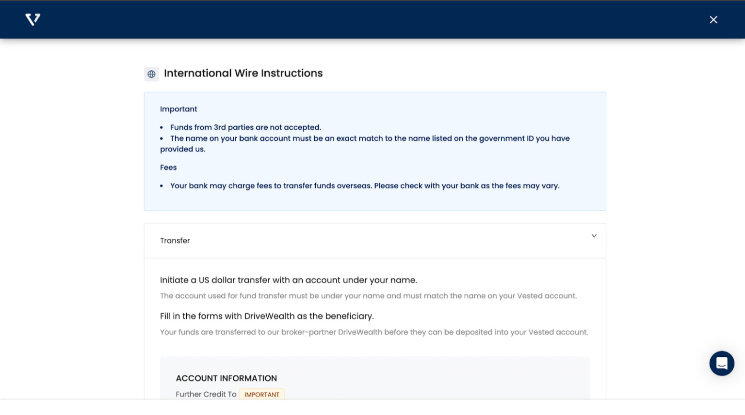 How to Transfer Fund to Your Vested US Account