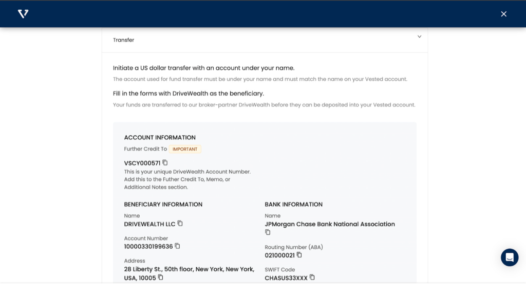 How to Transfer Fund to Your Vested US Account
