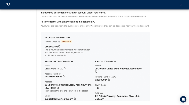 How to Transfer Fund to Your Vested US Account