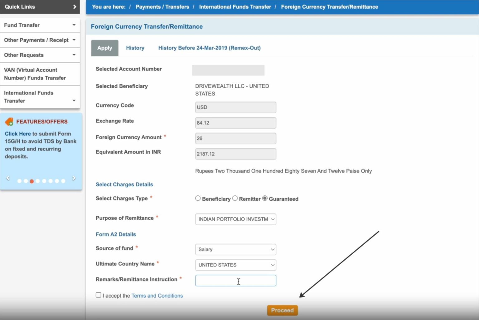 Transfer Funds from SBI to Vested Account
