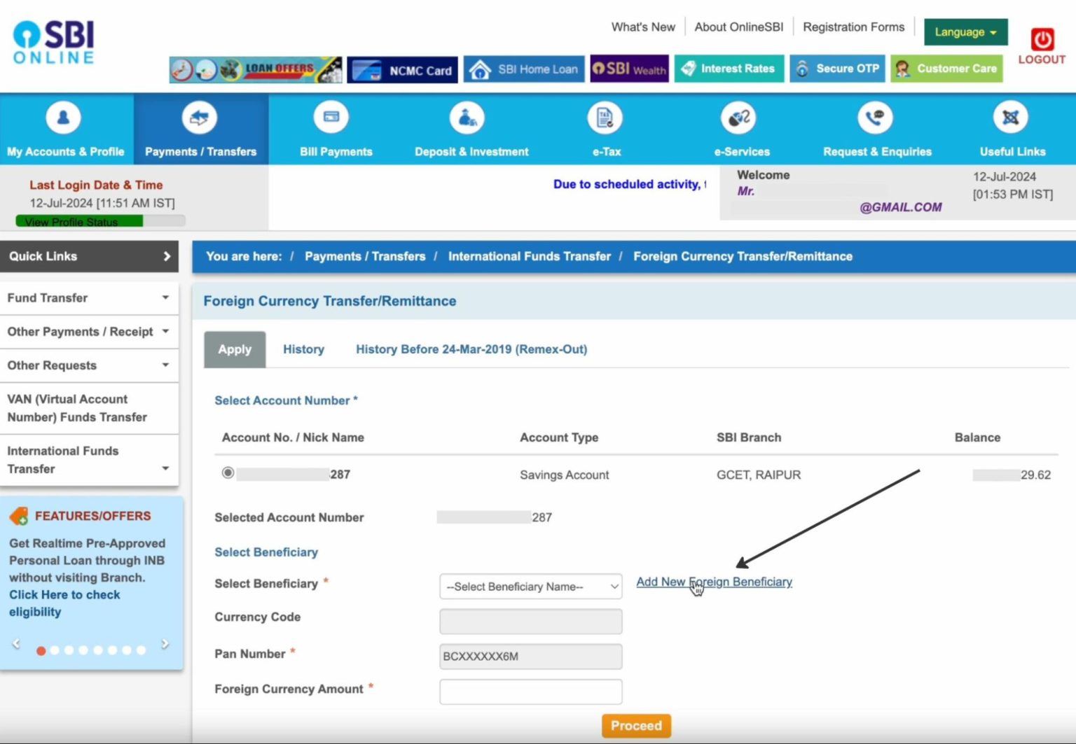 Transfer Funds from SBI to Vested Account